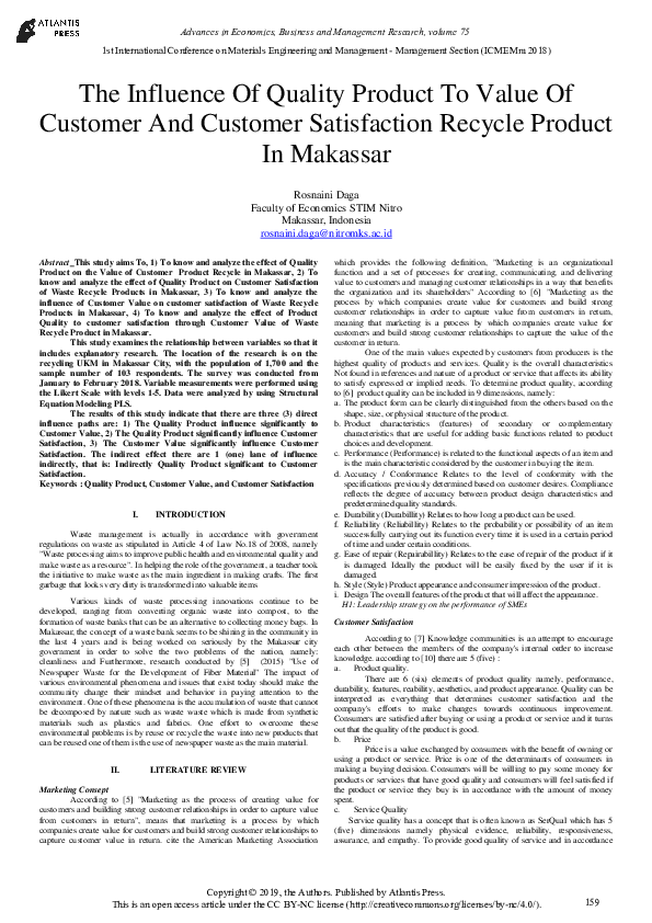 (PDF) The Influence Of Quality Product To Value Of Customer And ...