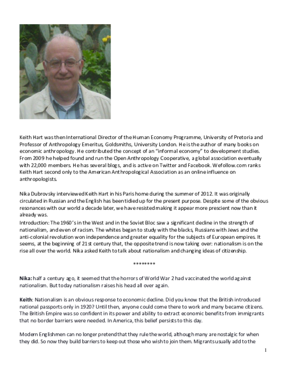 (PDF) Interview with Keith Hart on nationalism