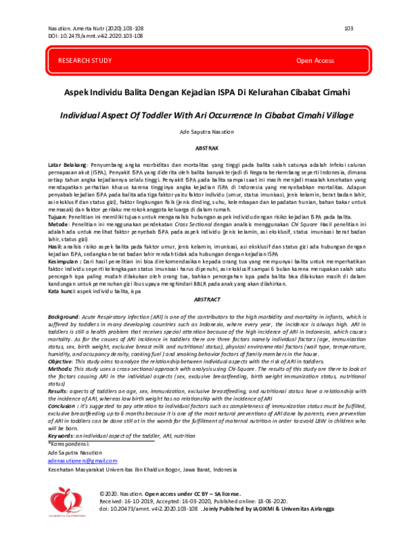 (PDF) Aspek Individu Balita Dengan Kejadian ISPA Di Kelurahan Cibabat ...