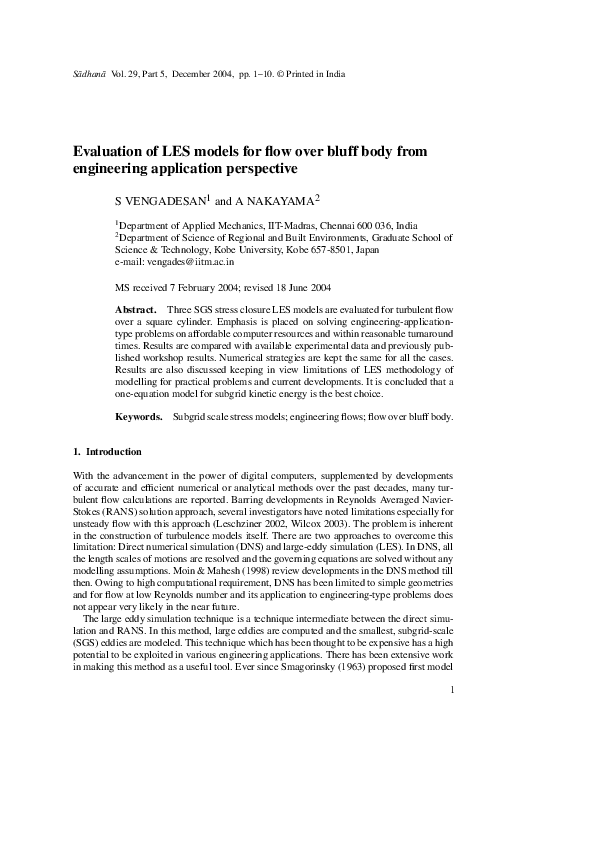 (PDF) Evaluation of LES models for flow over bluff body from ...