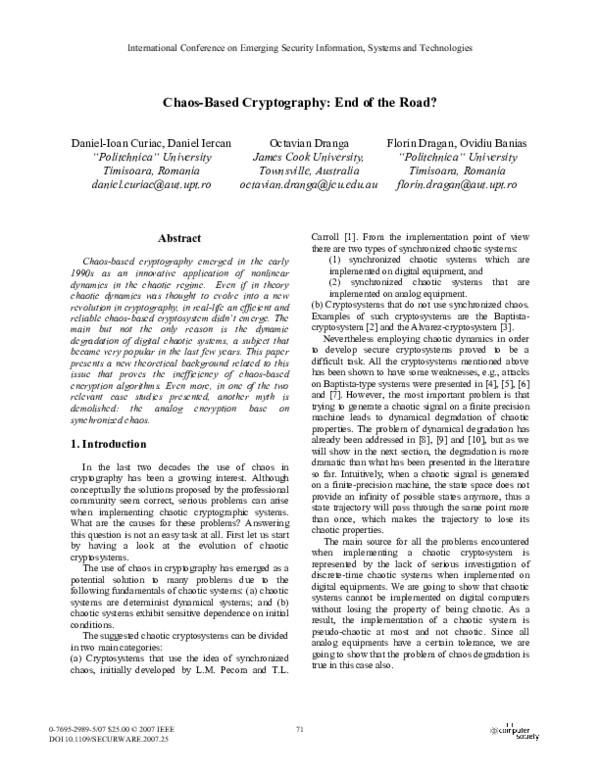 (PDF) Chaos-Based Cryptography: End of the Road?