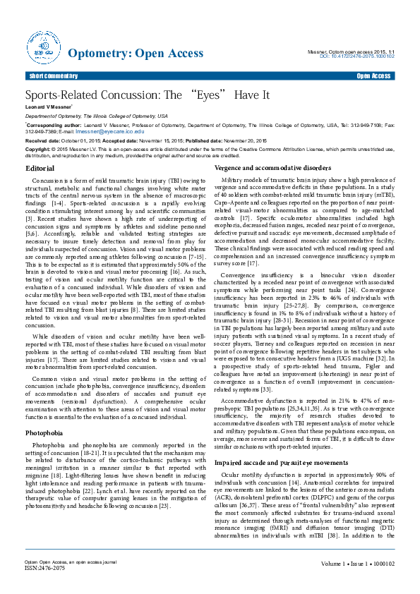 (PDF) Sports-Related Concussion: The Eyes Have It