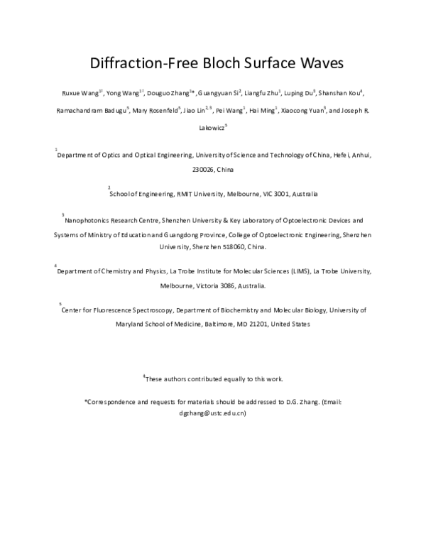 (PDF) Diffraction-Free Bloch Surface Waves
