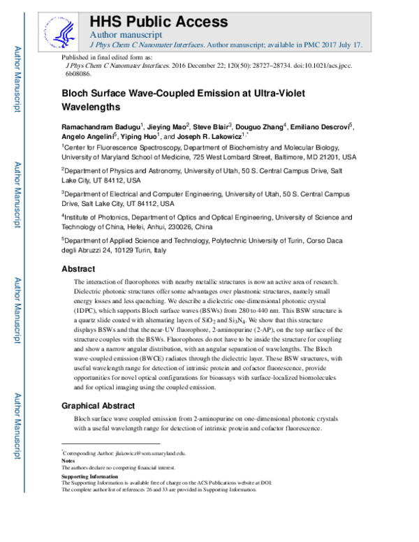 (PDF) Bloch Surface Wave-Coupled Emission at Ultraviolet Wavelengths