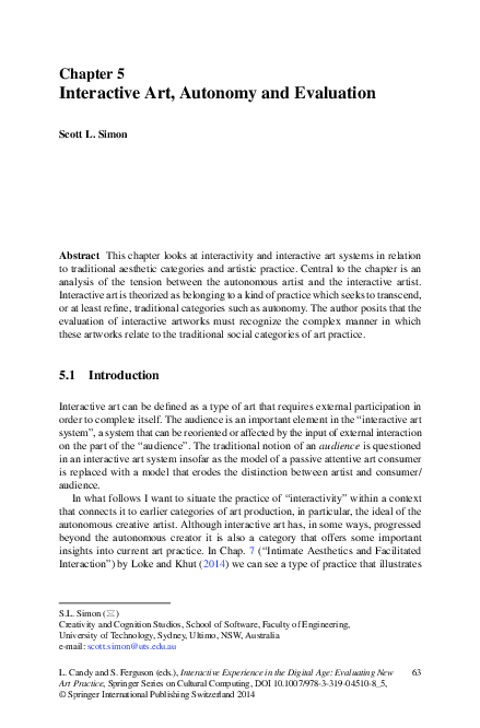 (PDF) Interactive Art, Autonomy and Evaluation