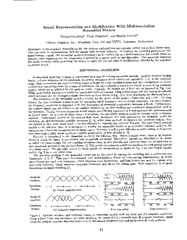 (PDF) Sinusoidal Modeling