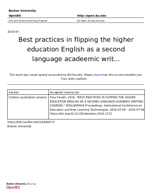 (PDF) Best Practices in Flipping the Higher Education English as a ...