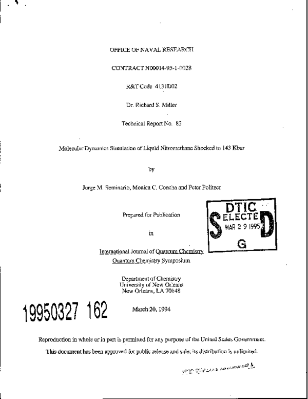 (PDF) Molecular dynamics simulation of liquid nitromethane shocked to ...