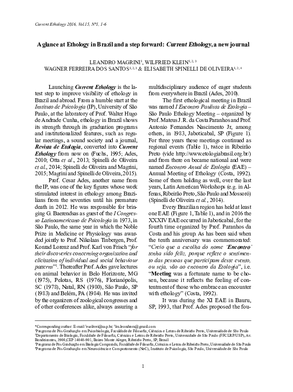 (PDF) A glance at Ethology in Brazil and a step forward: current ...