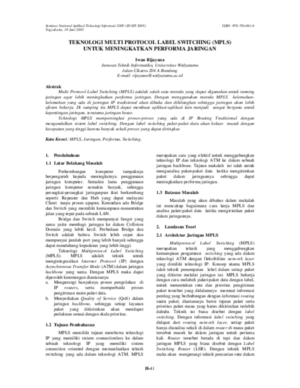 (PDF) Teknologi Multi Protocol Label Switching (MPLS) Untuk Meningkatkan Performa Jaringan