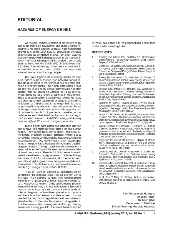 (PDF) Hazards of Energy Drinks