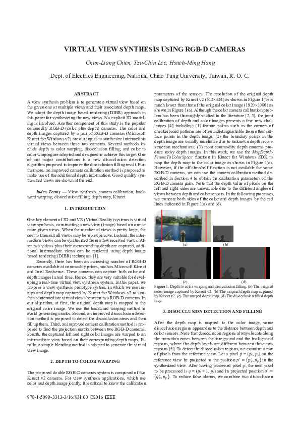 Pdf Virtual View Synthesis Using Rgb D Cameras
