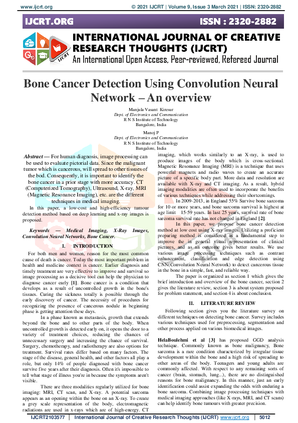 Pdf Bone Cancer Detection Using Convolution Neural Network An Overview
