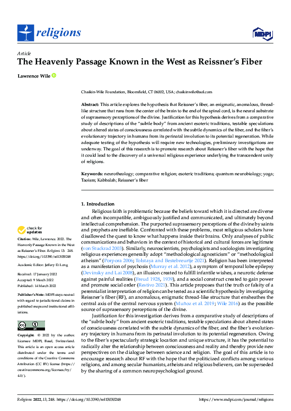 (PDF) The Heavenly Passage Known in the West as Reissner’s Fiber