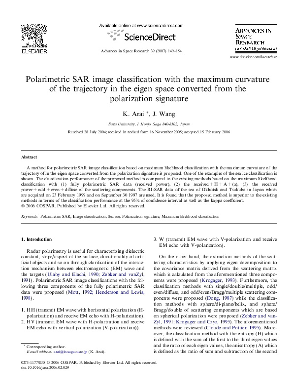 (PDF) Polarimetric SAR image classification with the maximum curvature of the trajectory in the ...