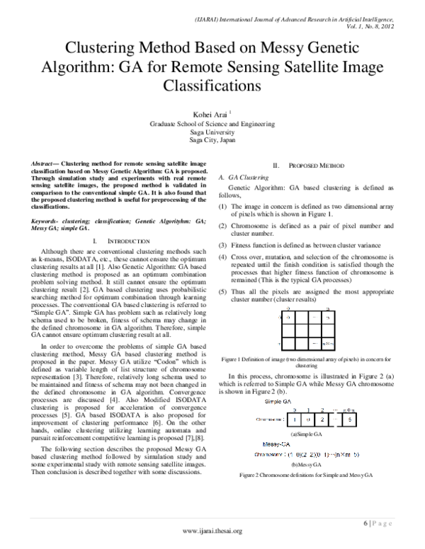 Pdf Clustering Method Based On Messy Genetic Algorithm Ga For Remote Sensing Satellite Image 5860
