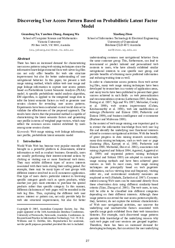(PDF) Discovering user access pattern based on probabilistic latent factor model