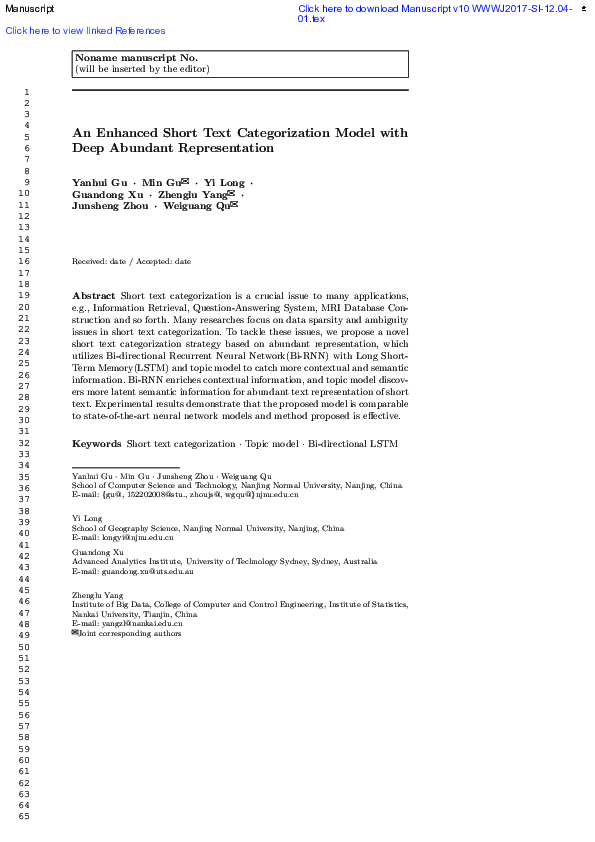 (PDF) An enhanced short text categorization model with deep abundant representation