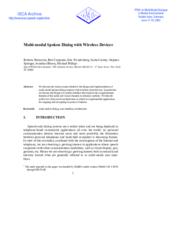 (PDF) Multi-modal Spoken Dialog with Wireless Devices
