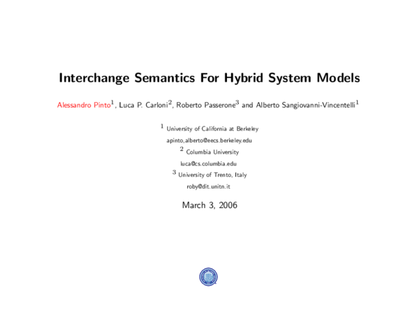 (PDF) Interchange semantics for hybrid system models | Alberto Sangiovanni Vincentelli ...