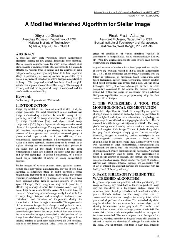 (PDF) A Modified Watershed Algorithm for Stellar Image
