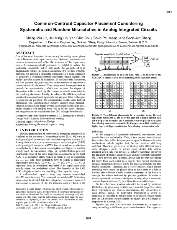 Pdf Common Centroid Capacitor Placement Considering Systematic And Random Mismatches In Analog