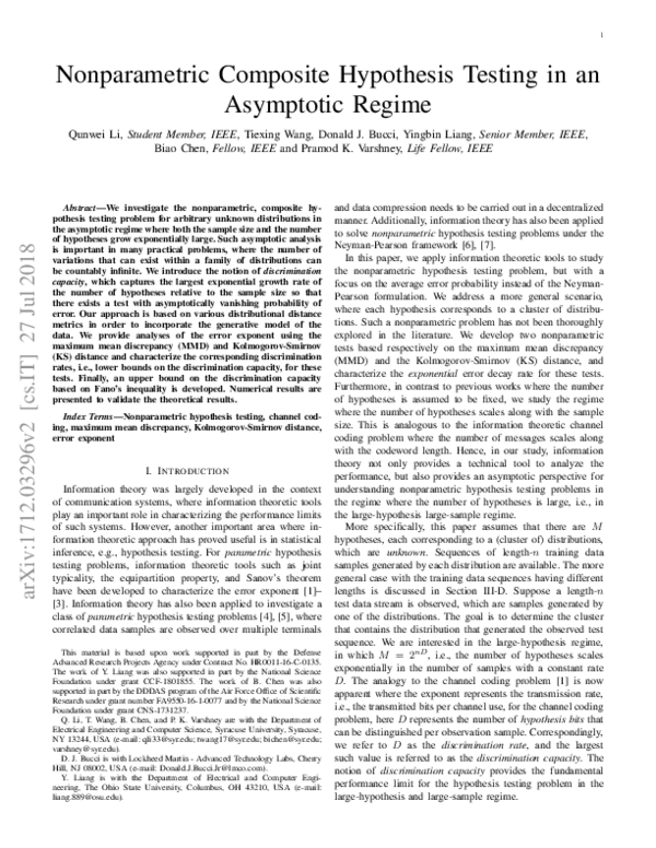 (PDF) Nonparametric Composite Hypothesis Testing in an Asymptotic Regime