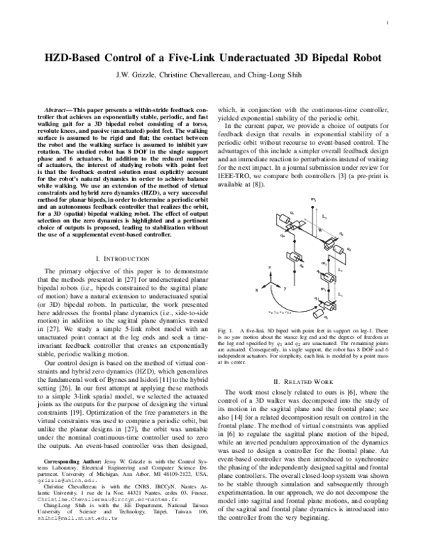(PDF) HZD Control for 3D Underactuated Biped Robot