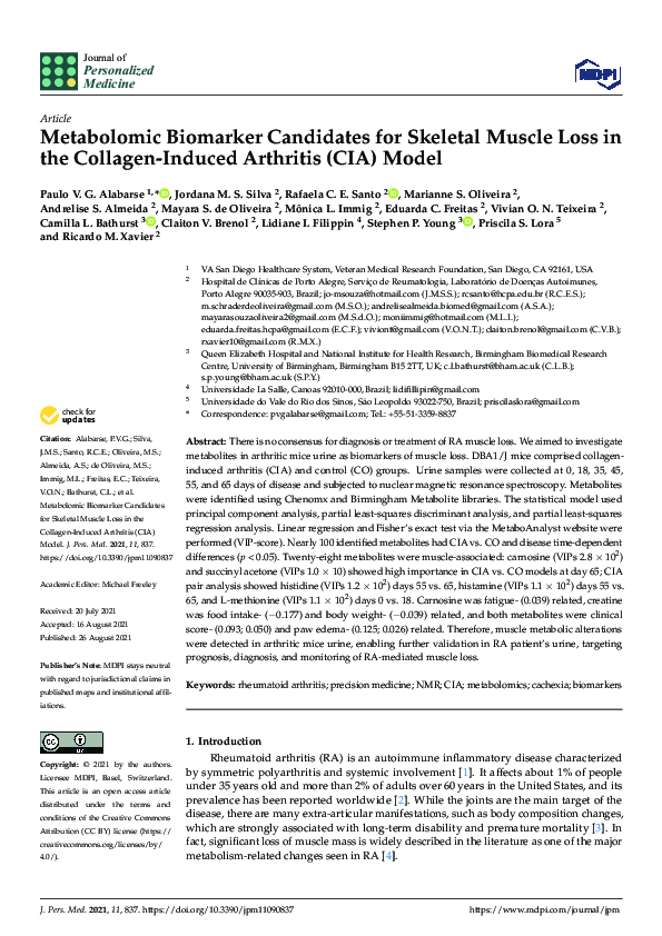 (PDF) Metabolomic Biomarker Candidates for Skeletal Muscle Loss in the ...