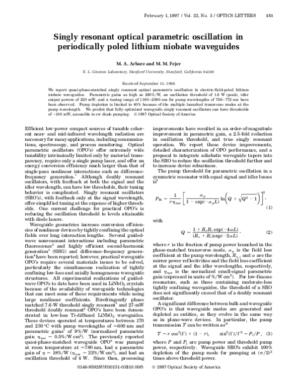 (PDF) Singly-resonant optical parametric oscillation based on the wide band-gap mid-IR nonlinear ...