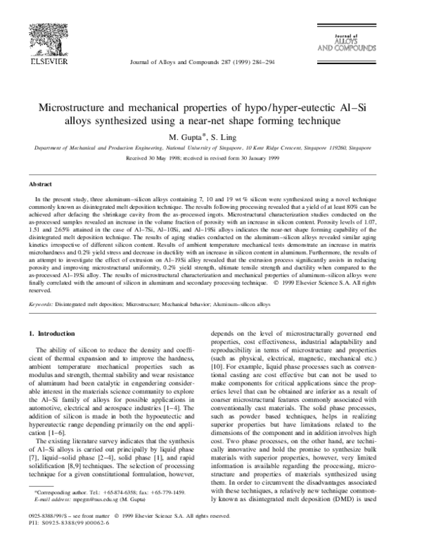 (PDF) Microstructure and mechanical properties of hypo/hyper-eutectic ...