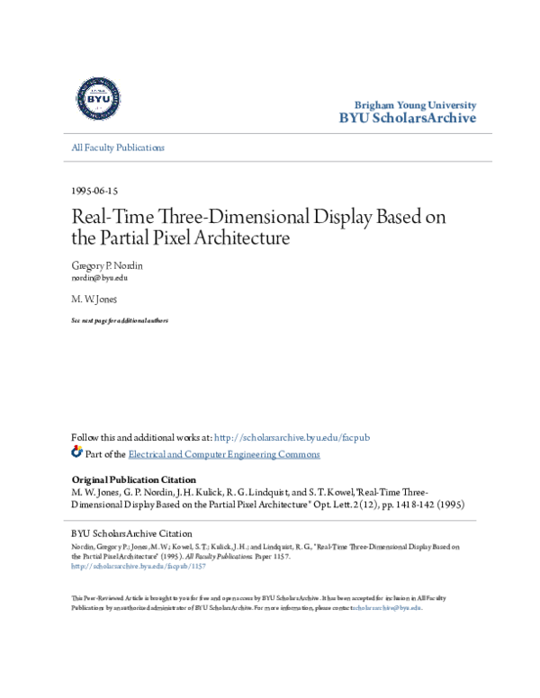 Pdf Real Time Three Dimensional Display Based On The Partial Pixel Architecture