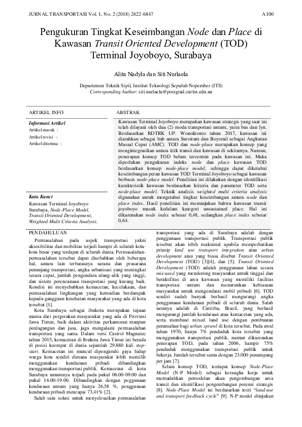 (PDF) Pengukuran Tingkat Keseimbangan Node dan Place di Kawasan Transit ...