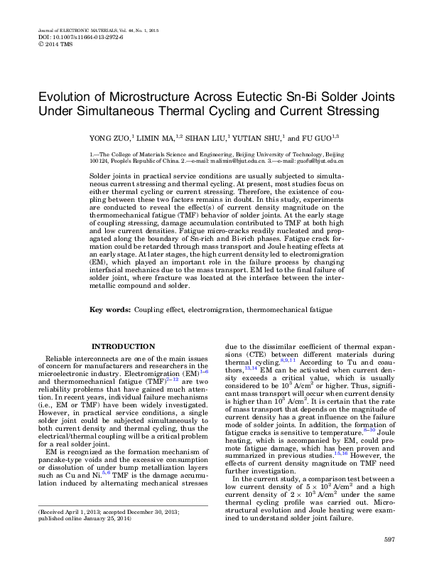 (PDF) Evolution of Microstructure Across Eutectic Sn-Bi Solder Joints ...