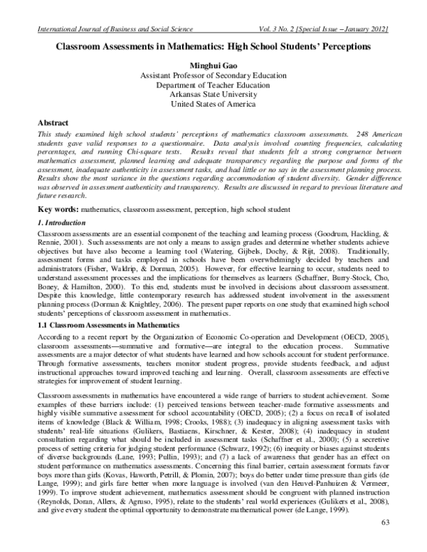(PDF) High School Students' Views on Math Assessments