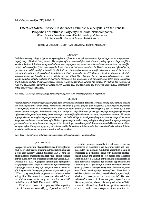 (PDF) Effects of silane surface treatment of cellulose nanocrystals on ...