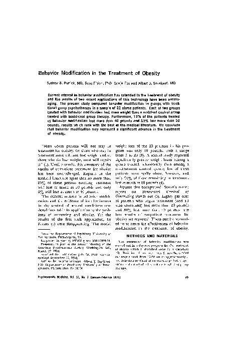 (PDF) Behavior Modification in the Treatment of Obesity