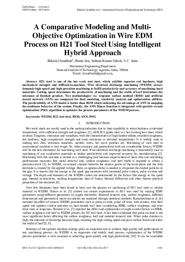 (PDF) A Comparative Modeling and Multi- Objective Optimization in Wire EDM Process on H21 Tool ...