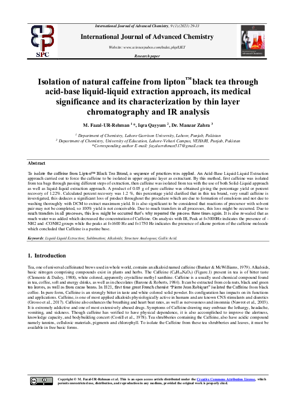 (PDF) Isolation of natural caffeine from lipton™ black tea through acid ...