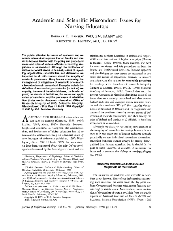 (PDF) Academic and scientific misconduct: Issues for nursing educators