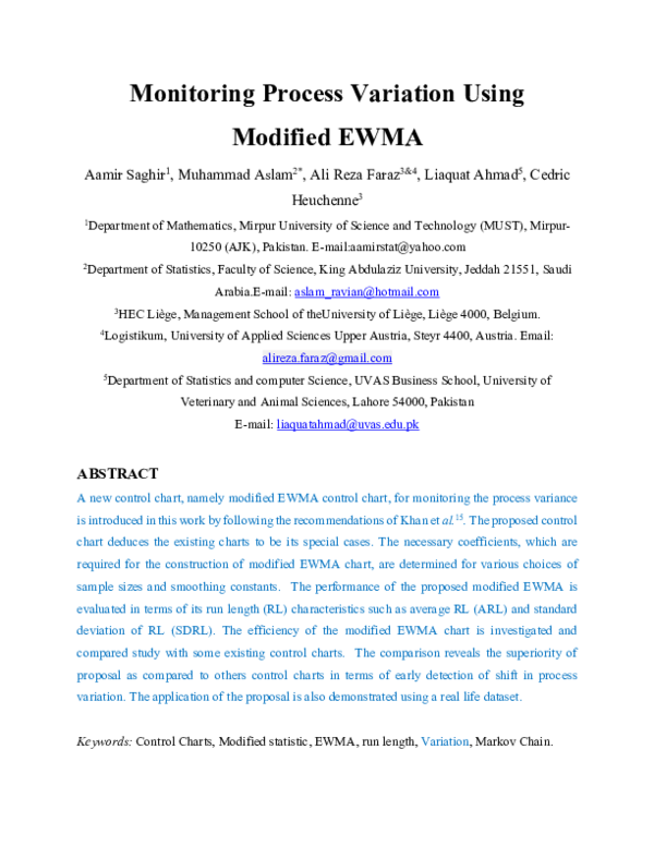 Pdf Monitoring Process Variation Using Modified Ewma Liaquat Ahmad