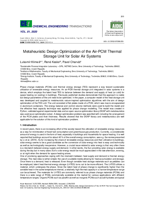 Metaheuristic Design Optimization of the Air-PCM Thermal Storage Unit for Solar Air Systems