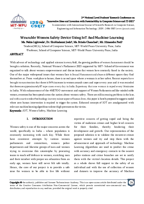 (PDF) Wearable Women Safety Device Using IoT And Machine Learning
