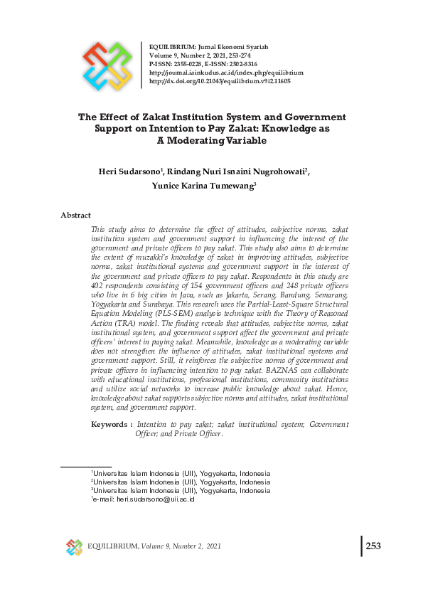 (PDF) The Effect of Zakat Institution System and Government Support on Intention to Pay Zakat ...
