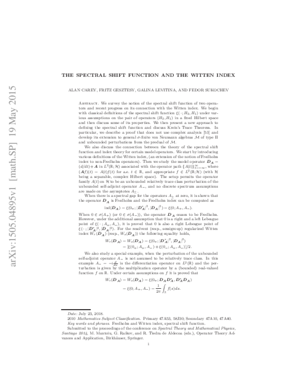 (PDF) The Spectral Shift Function and the Witten Index