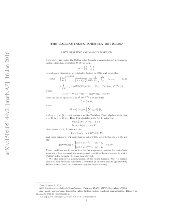 (PDF) The Callias Index Formula Revisited