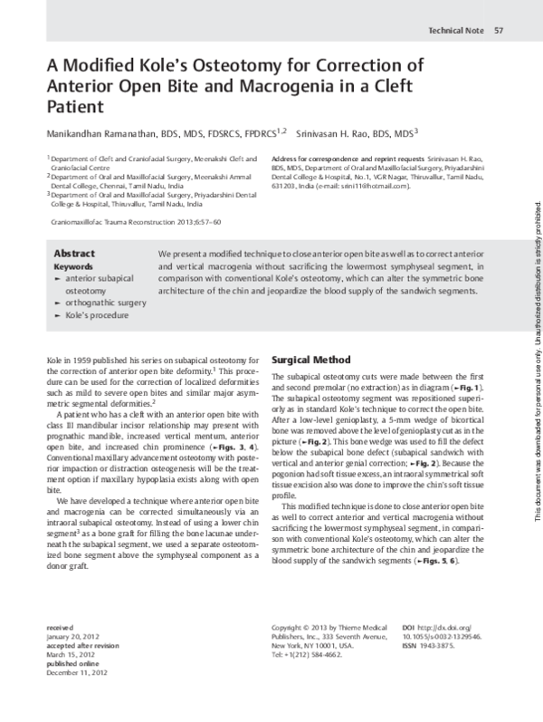 (PDF) A Modified Kole's Osteotomy for Correction of Anterior Open Bite ...