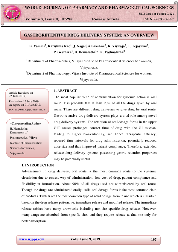 (PDF) Gastroretentive drug delivery system: an overview