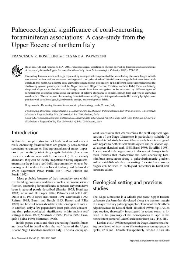 (PDF) Palaeoecological significance of coral-encrusting foraminiferan ...