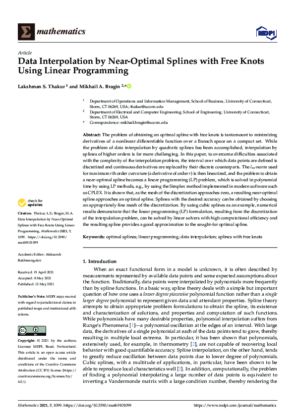 Pdf Data Interpolation By Optimal Splines With Free Knots Using Linear Programming